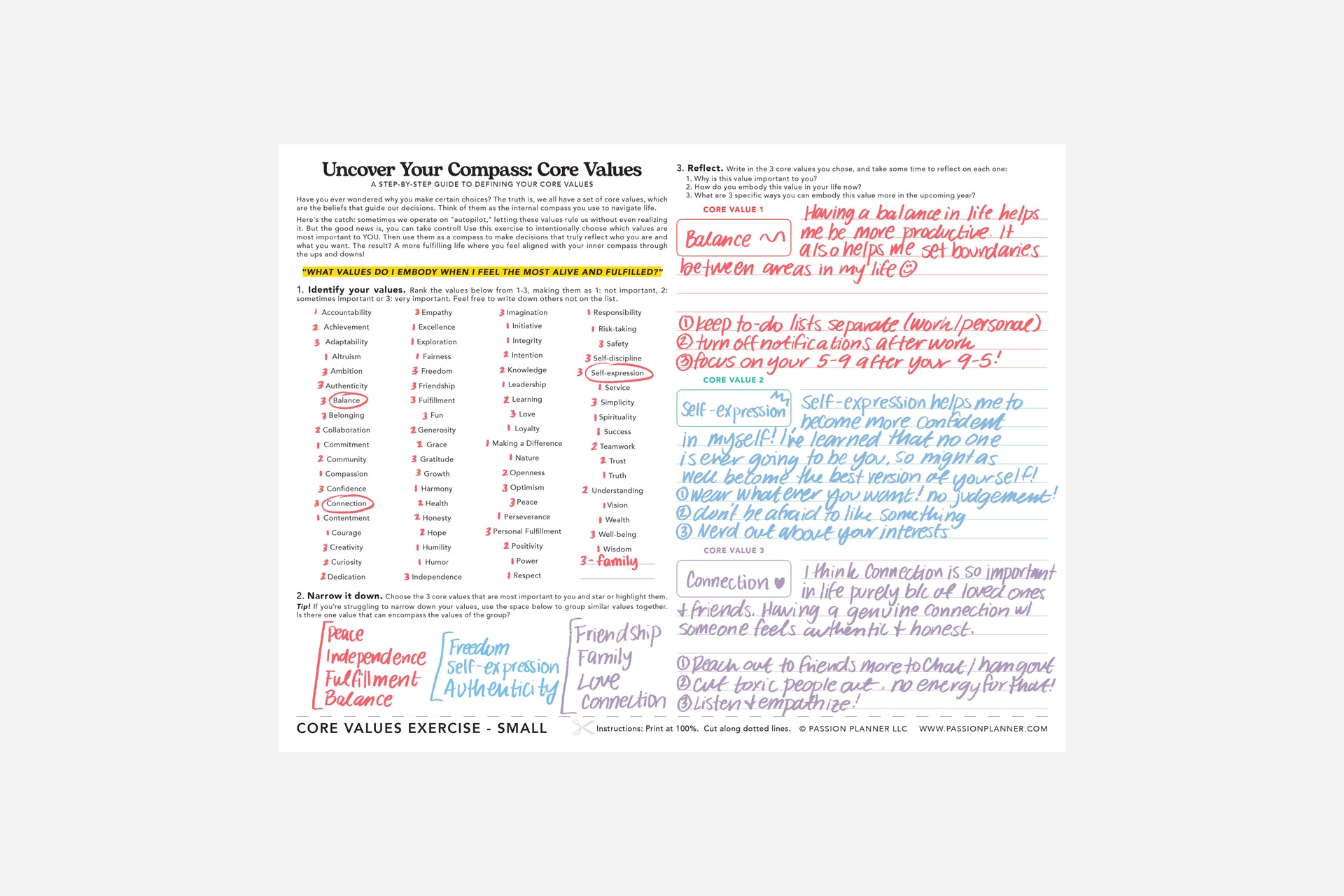 Core Values Worksheet PDF | Free Printable | Passion Planner