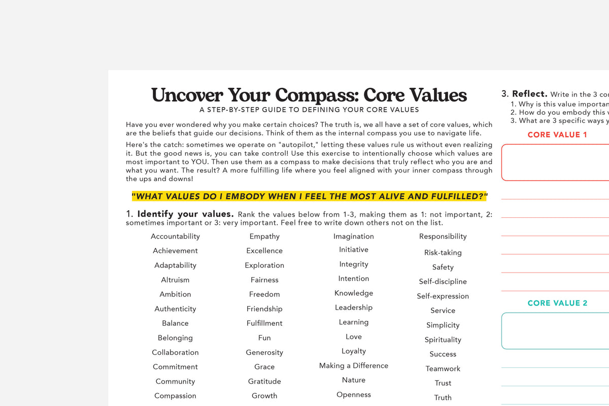 Core Values Worksheet PDF | Free Printable | Passion Planner