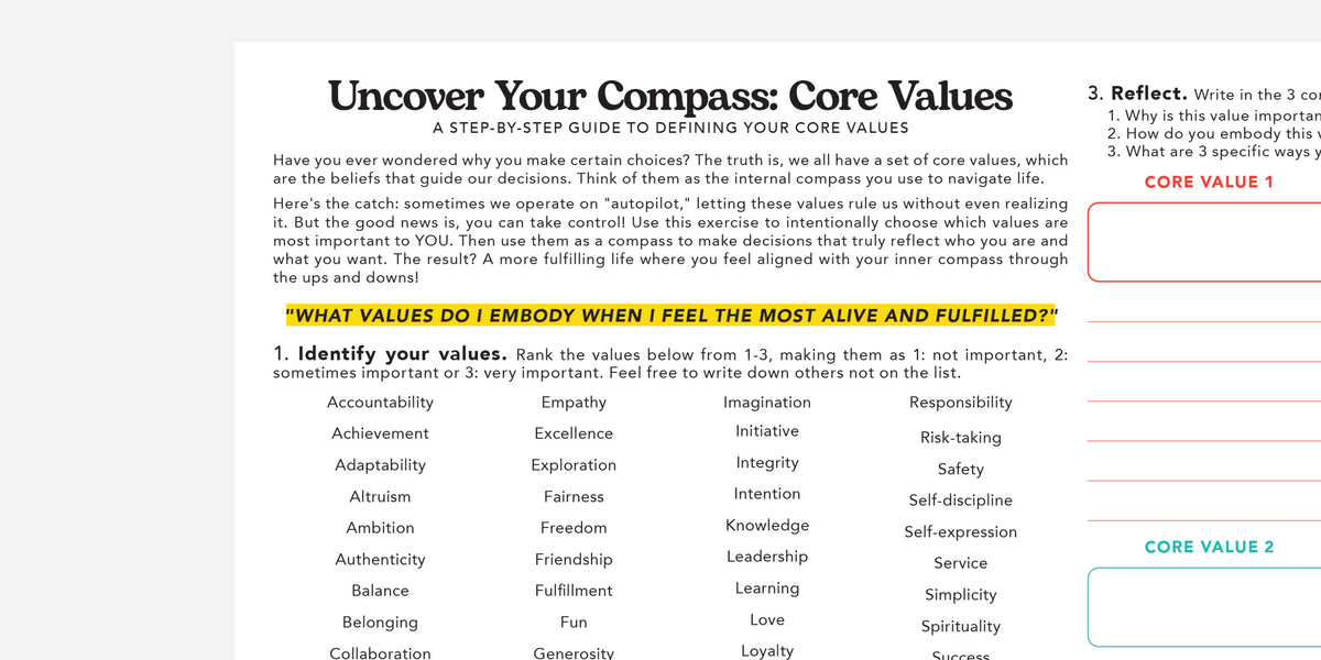 Core Values Worksheet PDF | Free Printable | Passion Planner
