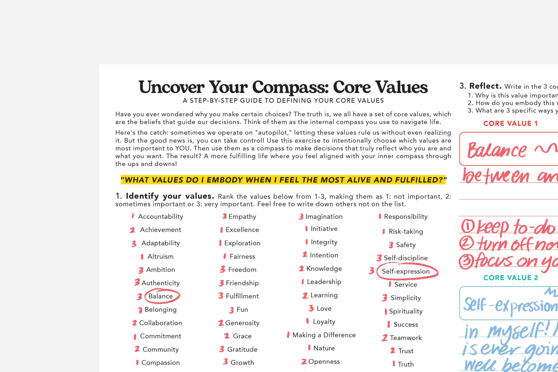 Core Values Worksheet PDF | Free Printable | Passion Planner