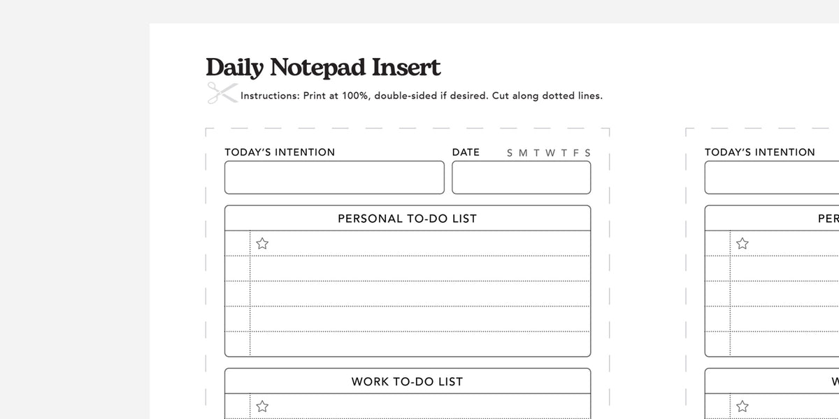 Daily Notepad Insert Sample | Free Printable | Passion Planner