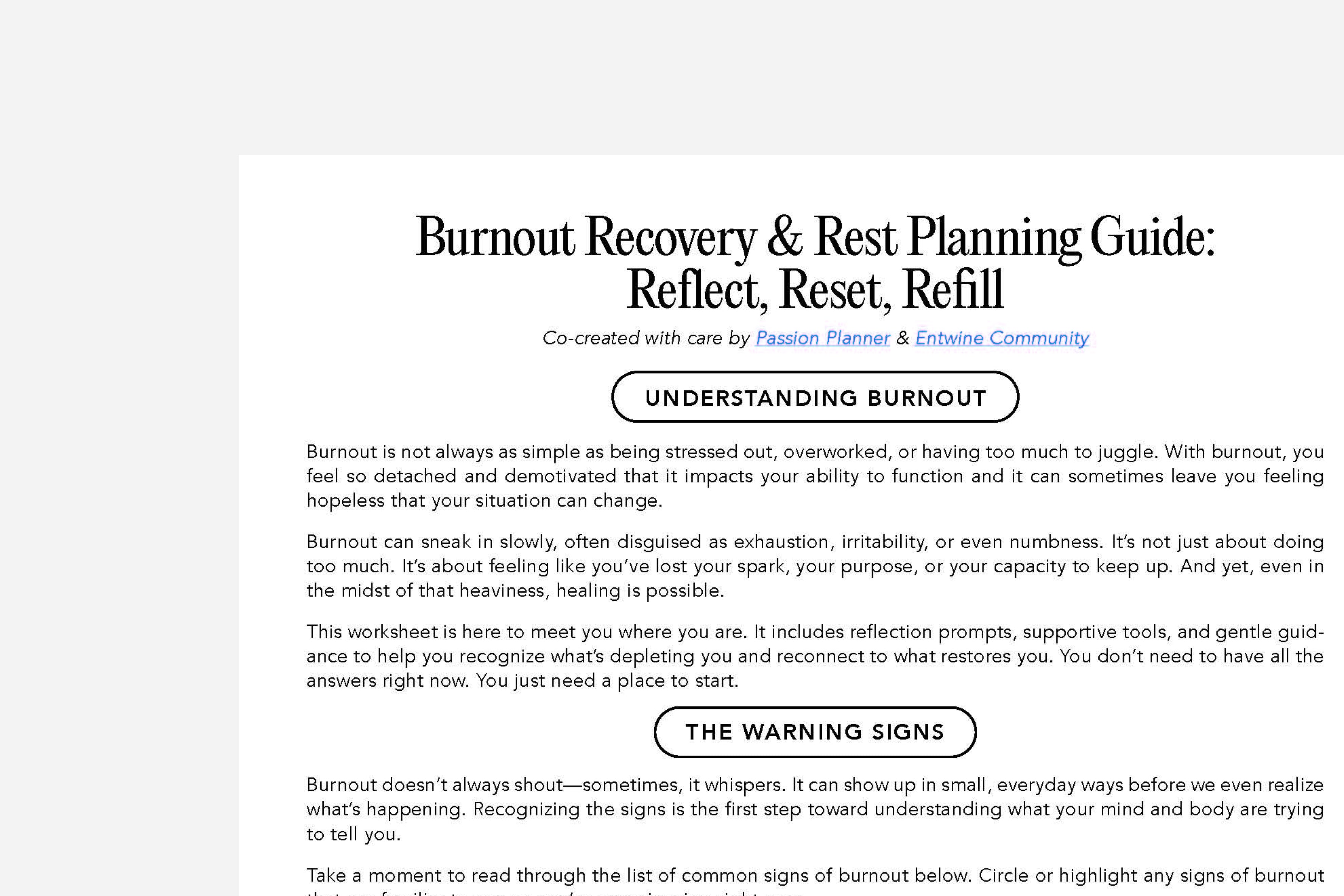 Burnout Recovery & Rest Planning Guide | Free Printable | Passion Planner