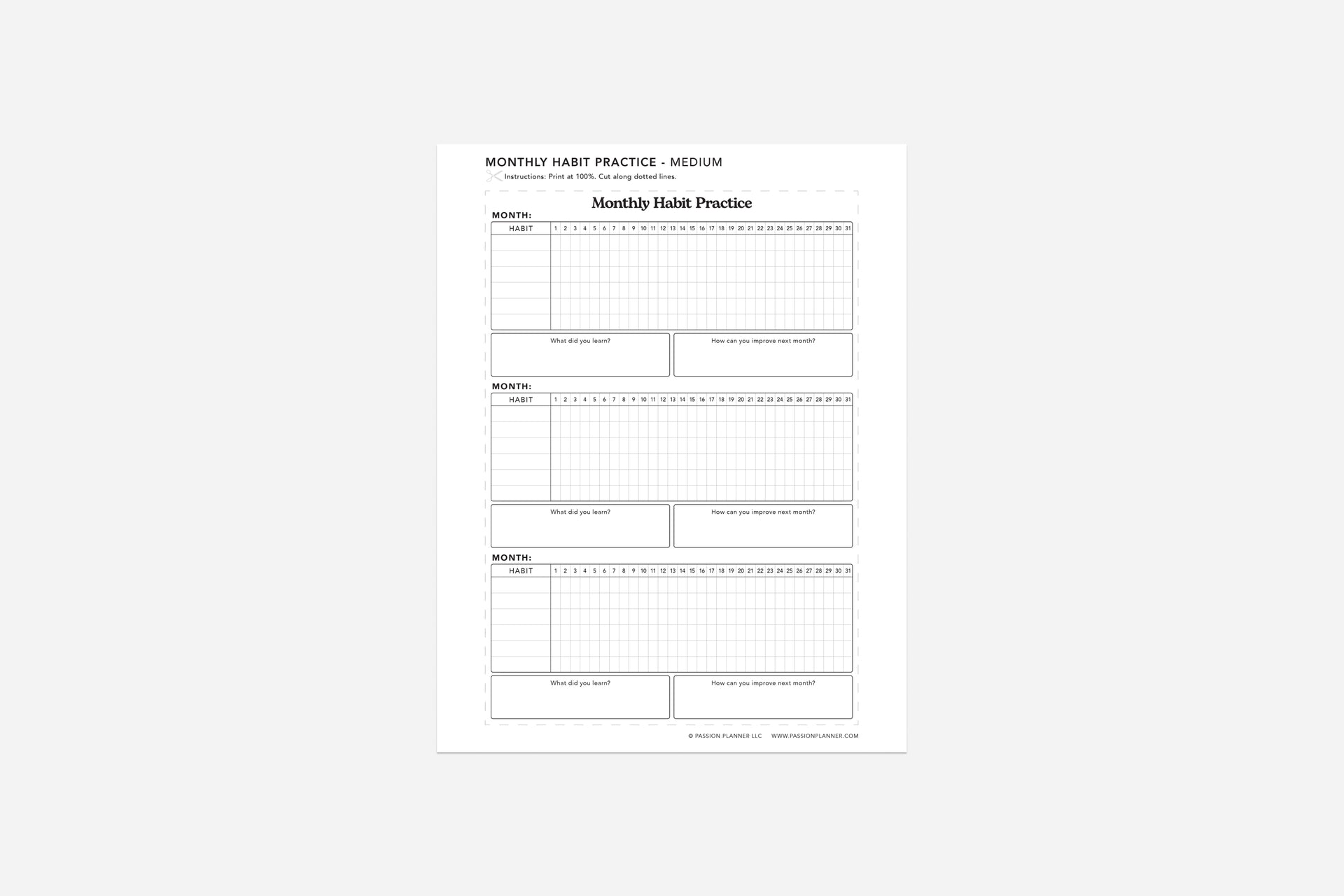 Monthly Habit Tracker | Free Printable | Passion Planner