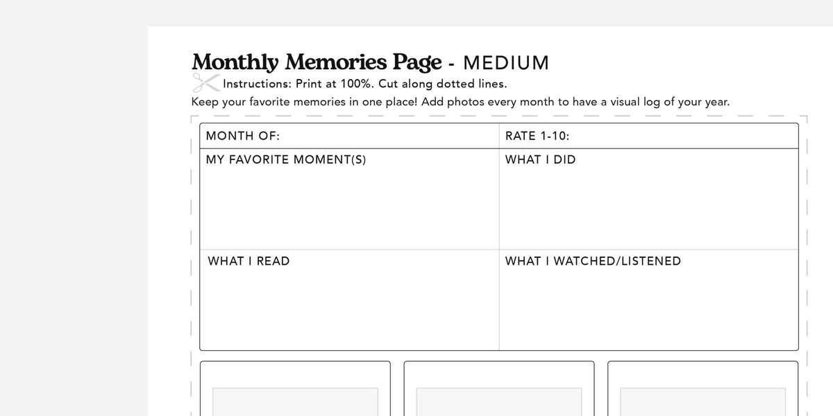 Monthly Memory Page Template| Free Printable | Passion Planner