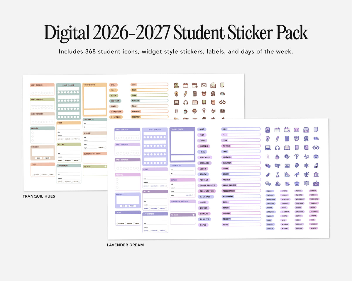 Digital Student 2026-2027 Sticker Pack | Passion Planner