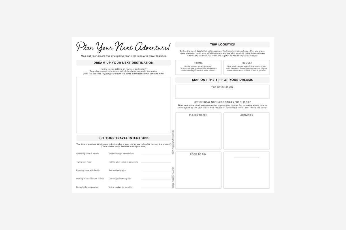 Travel Planning Worksheet PDF | Free Printable | Passion Planner