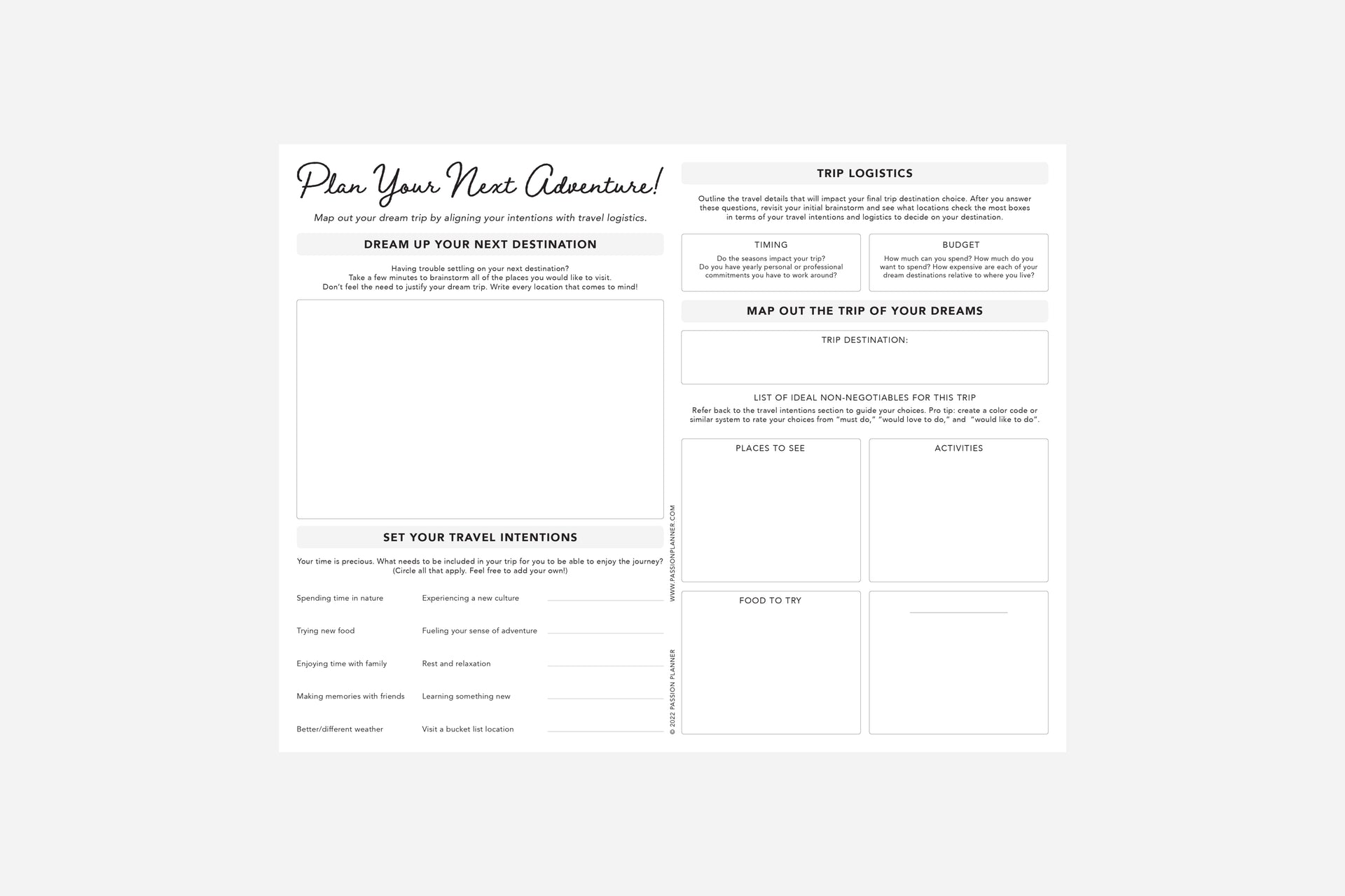 Travel Planning Worksheet PDF | Free Printable | Passion Planner