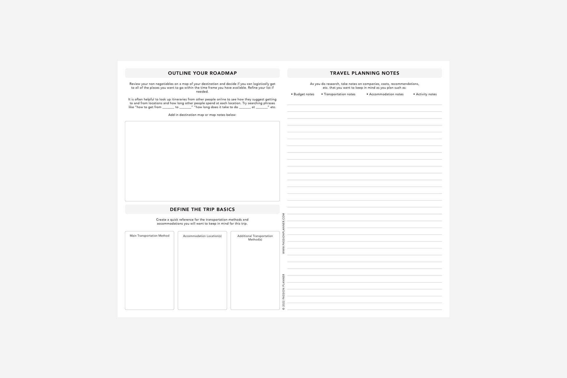 Travel Planning Worksheet PDF | Free Printable | Passion Planner