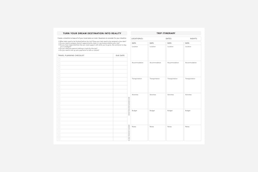Travel Planning Worksheet PDF | Free Printable | Passion Planner