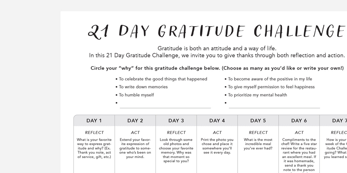21 Day Gratitude Challenge PDF | Free Printable | Passion Planner