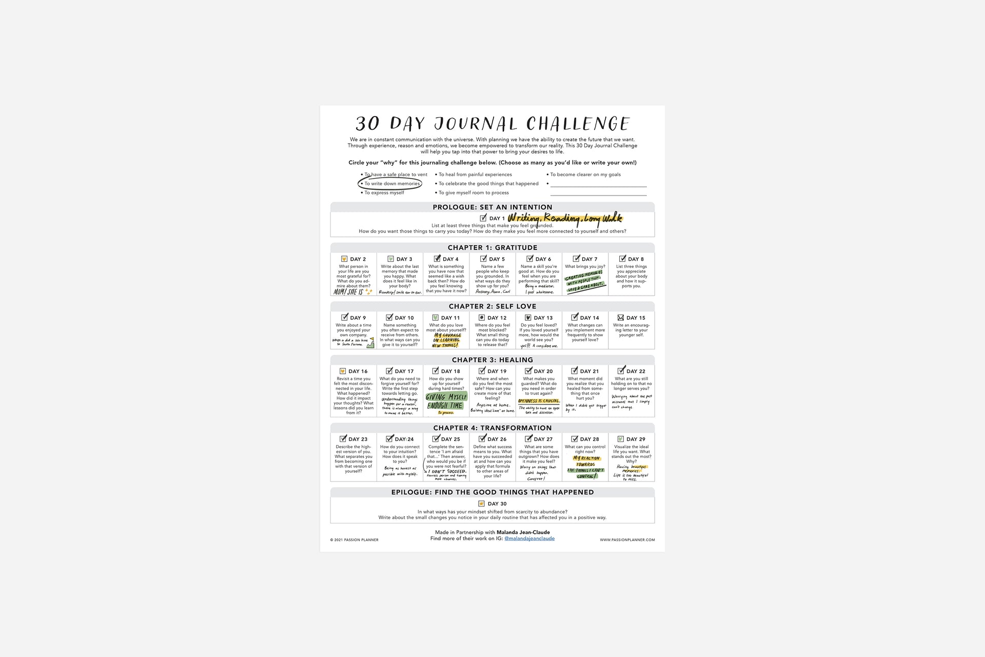 30 Day Journal Challenge PDF | Free Printable | Passion Planner