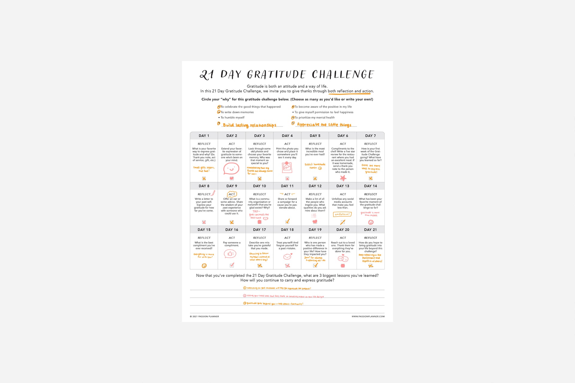 21 Day Gratitude Challenge PDF | Free Printable | Passion Planner