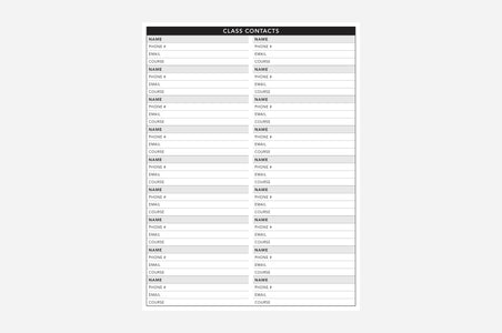 Class Contacts PDF | Free Printable | Passion Planner