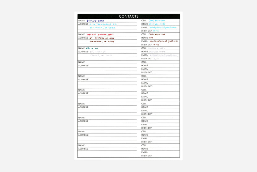 Contacts PDF | Free Printable | Passion Planner