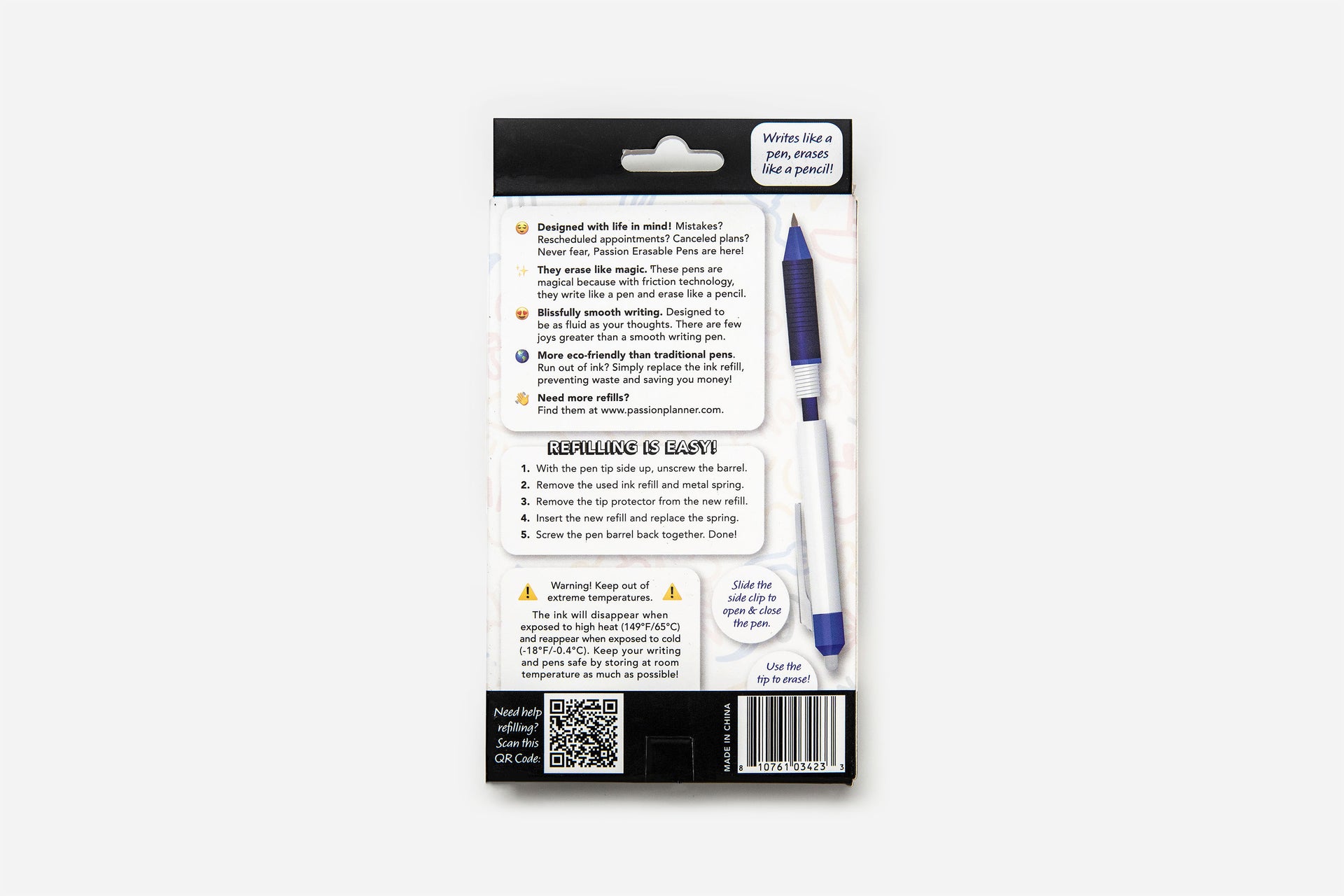 Passion Erasable Pens Starter Pack - Electric Blue (6 Pens + 8 Refills ...