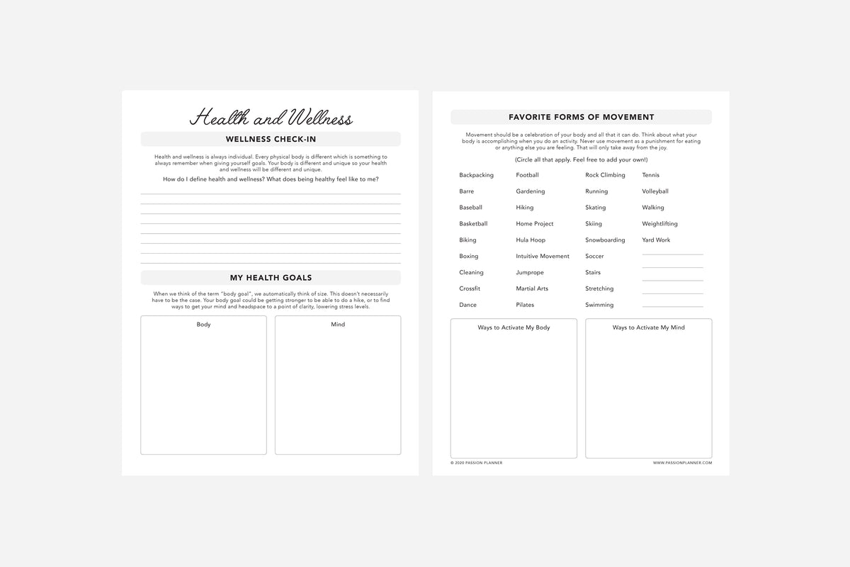 Health and Wellness Reflection PDF | Free Printable | Passion Planner