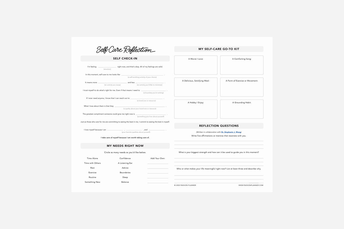 Self-Care Reflection PDF | Free Printable | Passion Planner