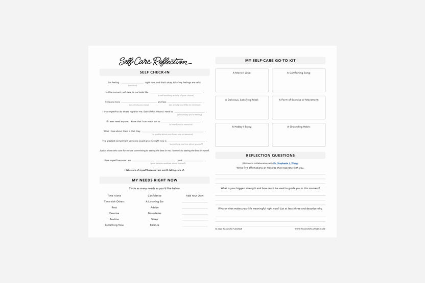 Self-Care Reflection PDF | Free Printable | Passion Planner