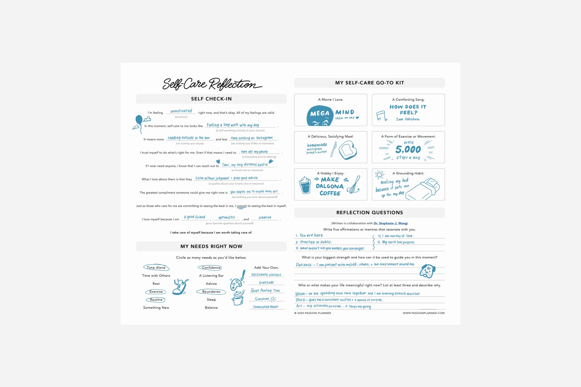 Self-Care Reflection PDF | Free Printable | Passion Planner