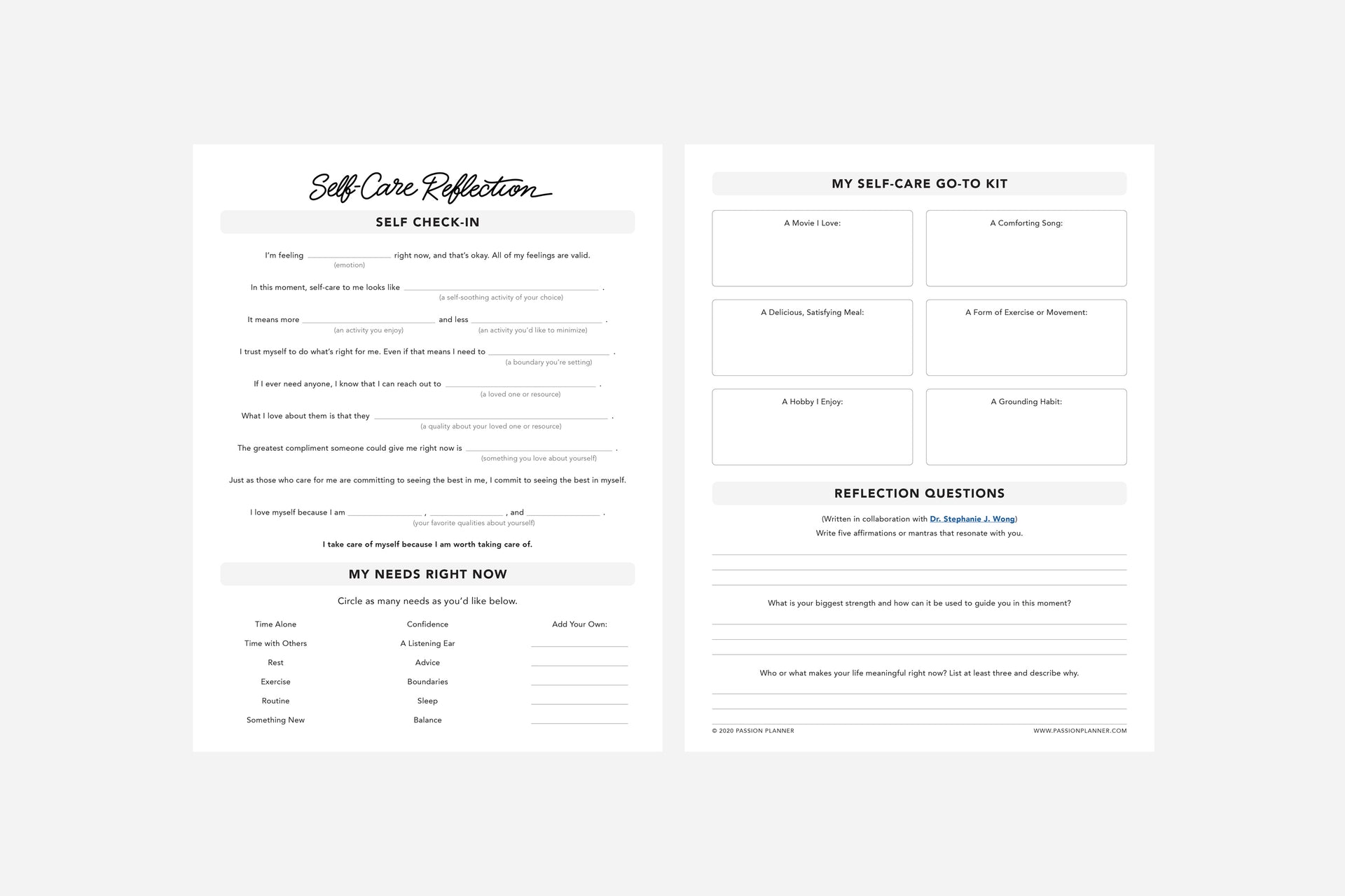 Self-Care Reflection PDF | Free Printable | Passion Planner