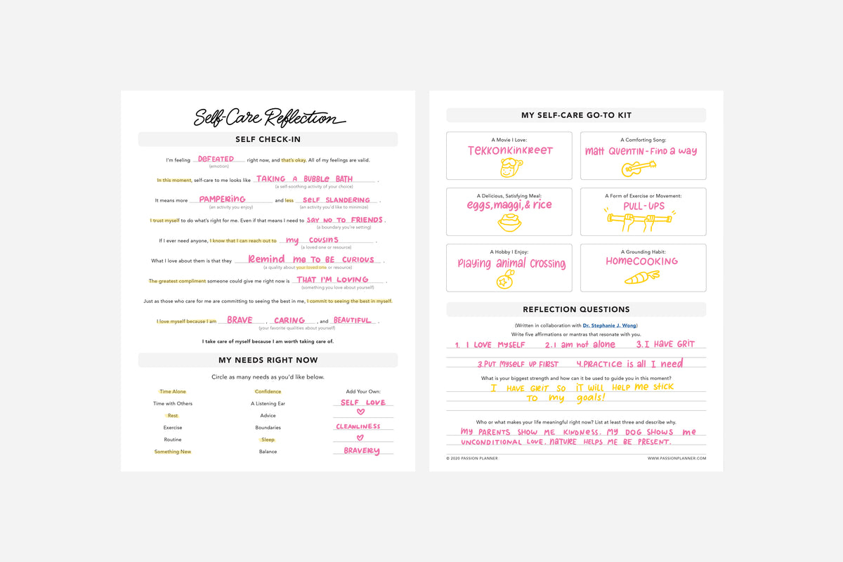 Self-Care Reflection PDF | Free Printable | Passion Planner